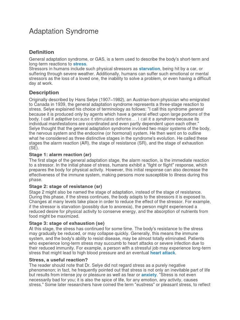 Adaptation Syndrome | PDF | Stress (Biology) | Psychiatry