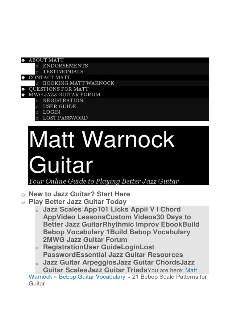 Matt Warnock Guitar: Your Online Guide To Playing Better Jazz Guitar | PDF