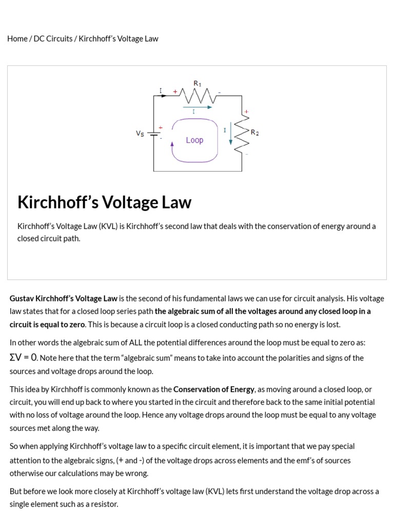 Understanding Kirchhoff’s Voltage Law | PDF | Electrical Network ...