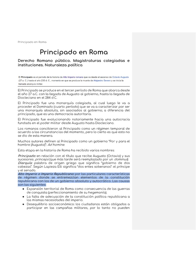 Evolución del Principado Romano | PDF | imperio Romano | Augusto