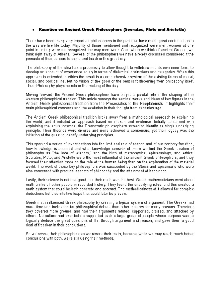 Reaction On Ancient Greek Philosophers | PDF | Ancient Greek Philosophy ...