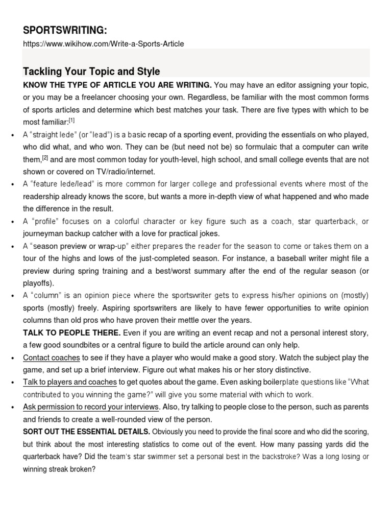 A Guide to Sports Writing: Providing an Overview of Sports Article ...