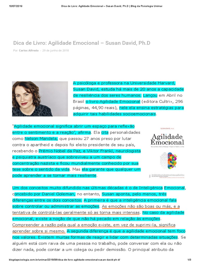 Agilidade Emocional - Susan David, PH.D - Blog Da Psicologia Unimar PDF ...