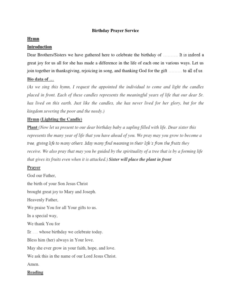 Birthday Prayer Service for a Sister | PDF | Prayer | Hymns