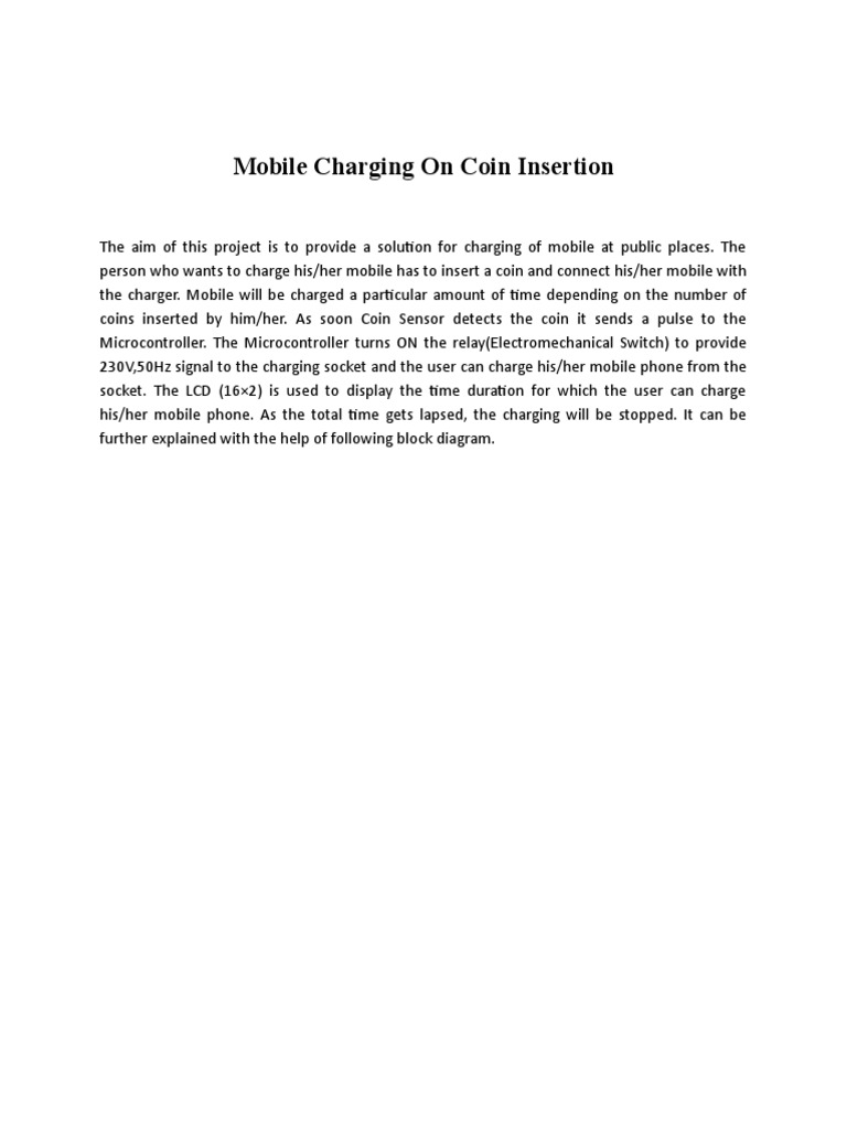 Mobile Charging On Coin Insertion | PDF | Digital Electronics | Office ...