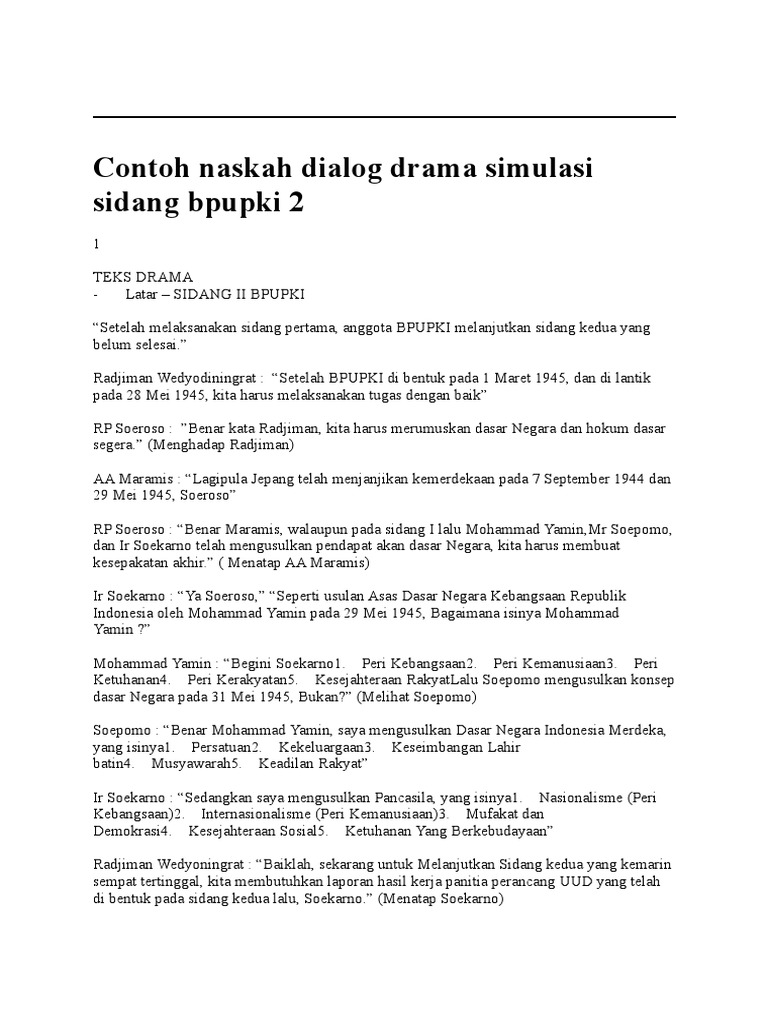 Contoh Naskah Dialog Drama Simulasi Sidang Bpupki 2 | PDF