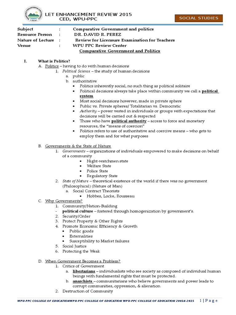 Comparative Government Overview for Teachers | PDF | Parliamentary ...
