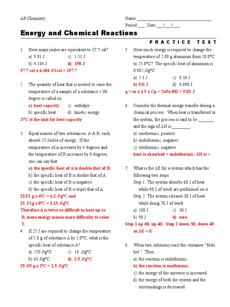 CH 6 Practice Test Answer Key | PDF | Heat Capacity | Heat
