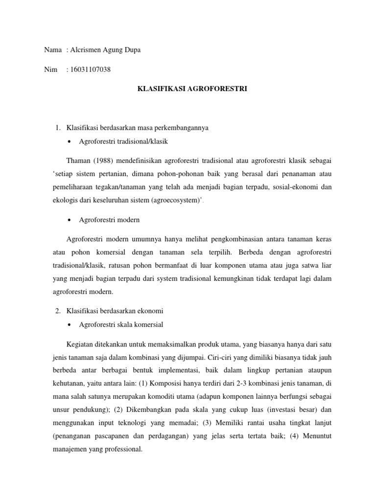 Klasifikasi Jenis Agroforestri | PDF