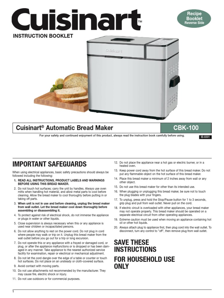 Instruction Booklet: Cuisinart Automatic Bread Maker | Download Free ...