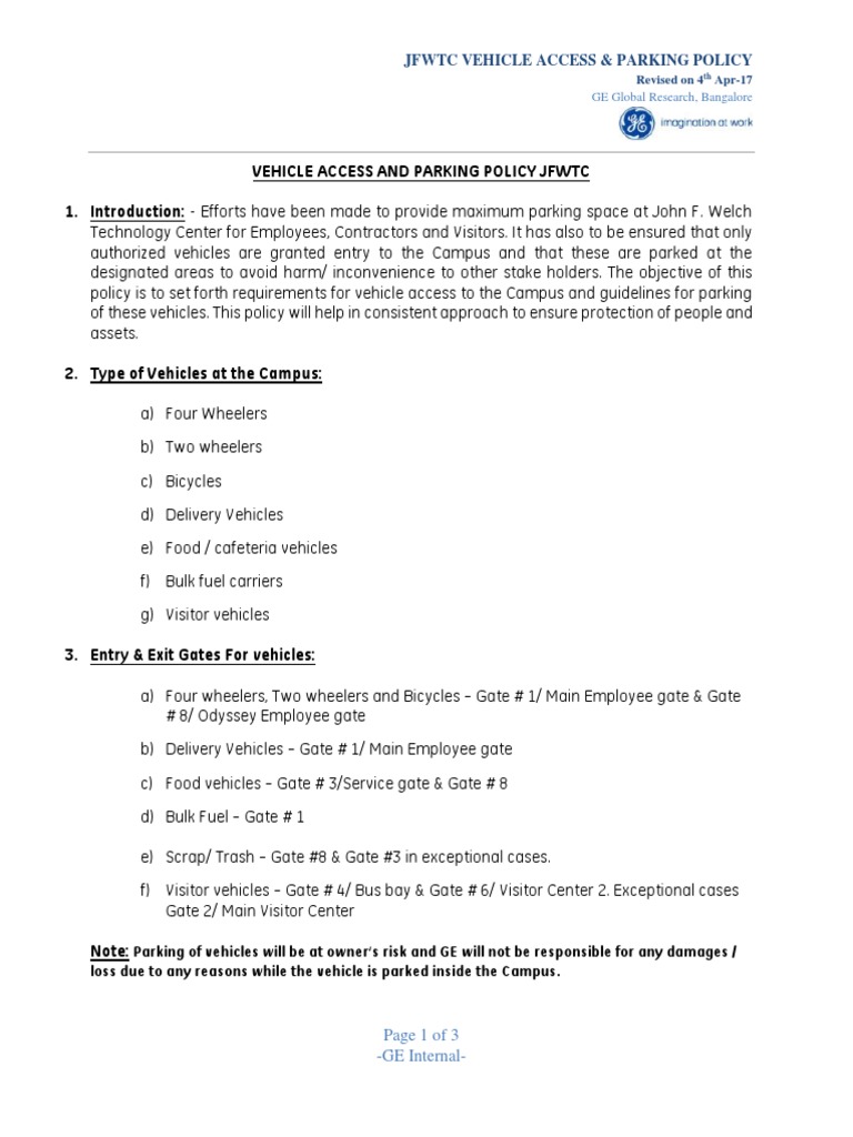 JFWTC Parking Policy May 2017 | PDF | Parking | Identity Document