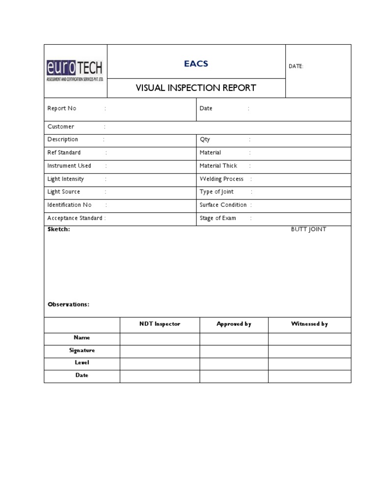 Visual inspection report template | PDF