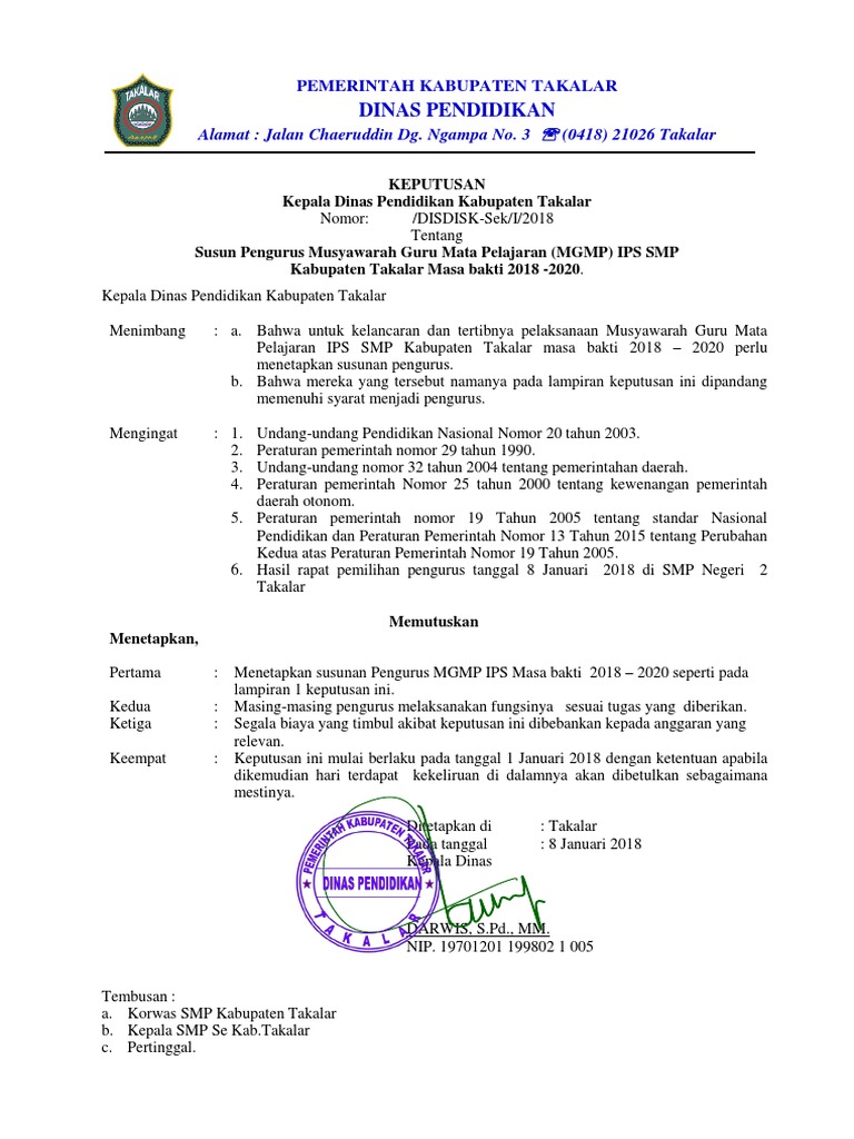 SK Pengurus MGMP | PDF