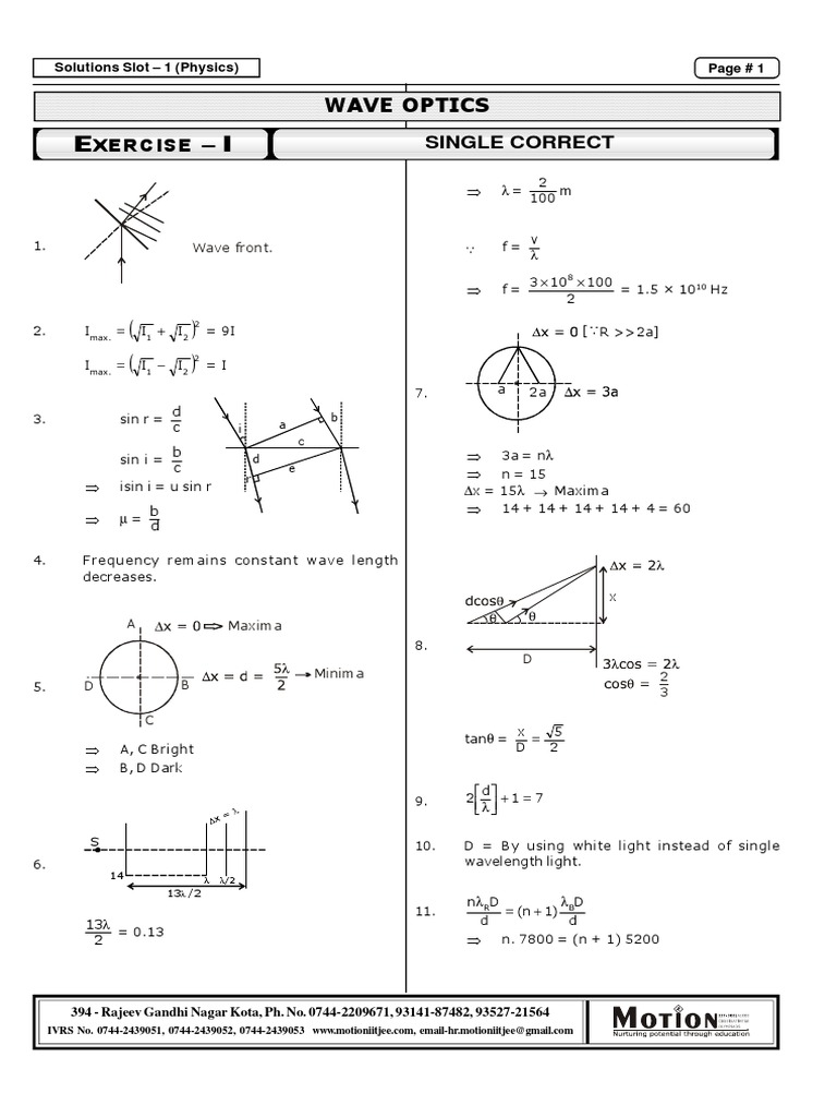 Answer Key Wave Optics PDF | PDF | Wavelength | Waves
