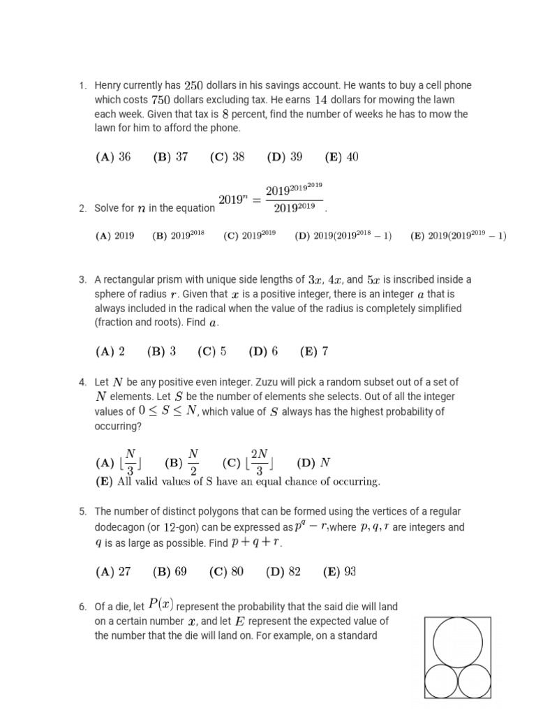 Amc 12 | PDF | Trigonometric Functions | Sphere