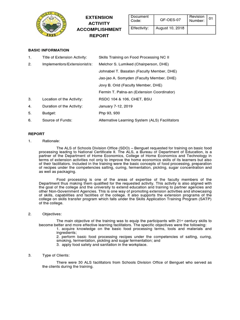 Accomplishment Report | PDF | Curing (Food Preservation) | Food Processing