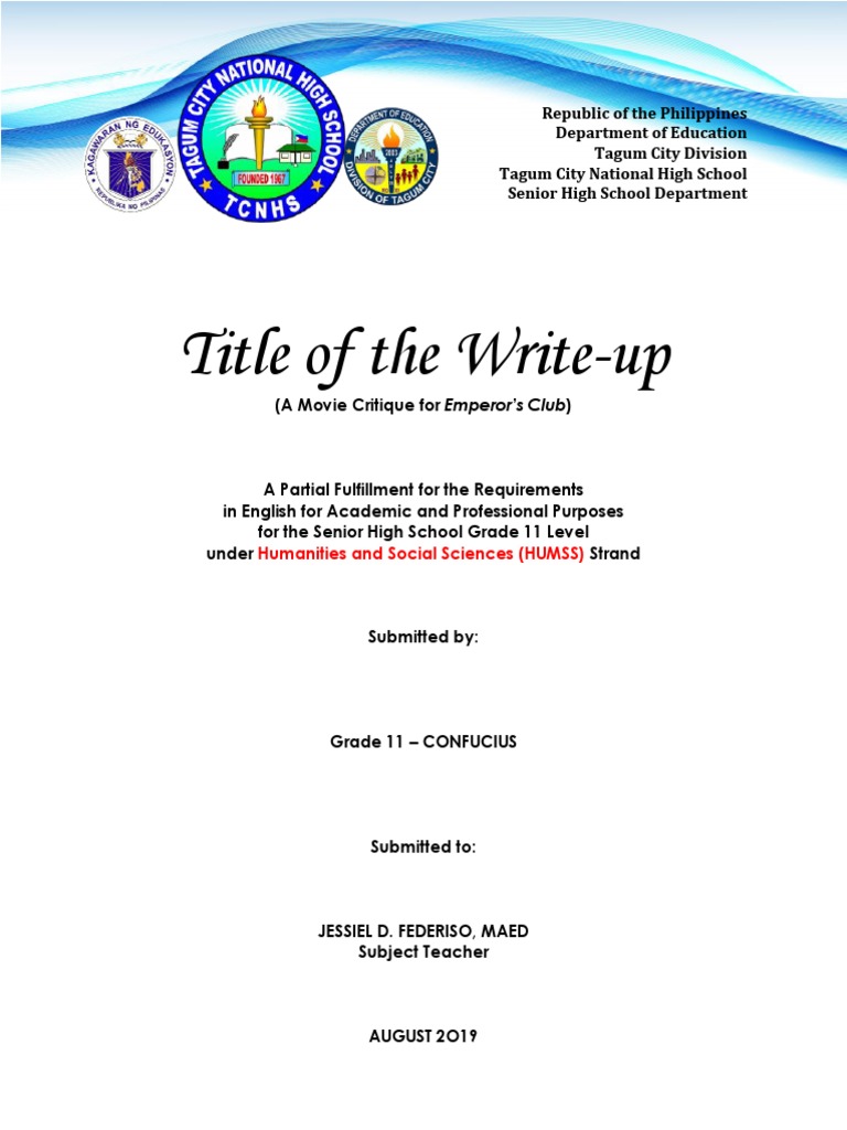 Title of The Write-Up: Humanities and Social Sciences (HUMSS) | PDF
