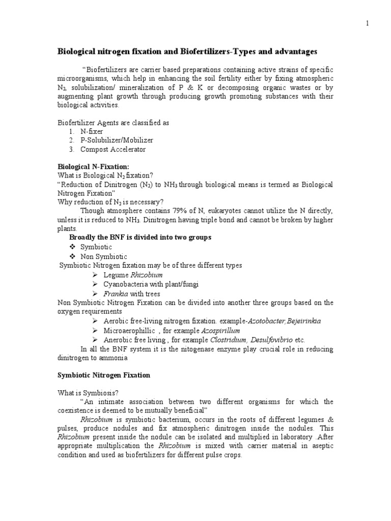 Nitrogen Fixation and Biofertilizers Guide | PDF | Horticulture And ...