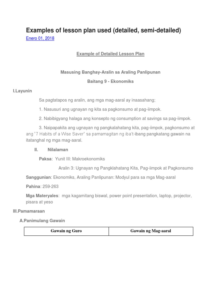 Examples of Lesson Plan Used | PDF