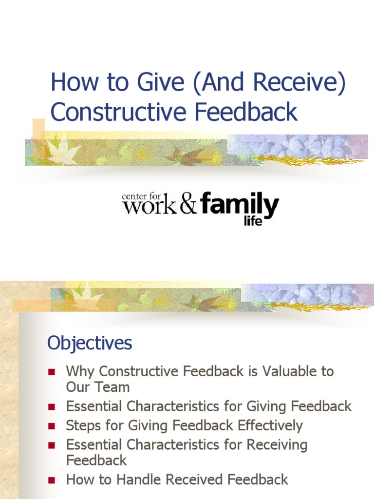 How To Give and Receive Constructive Feedback | Download Free PDF ...
