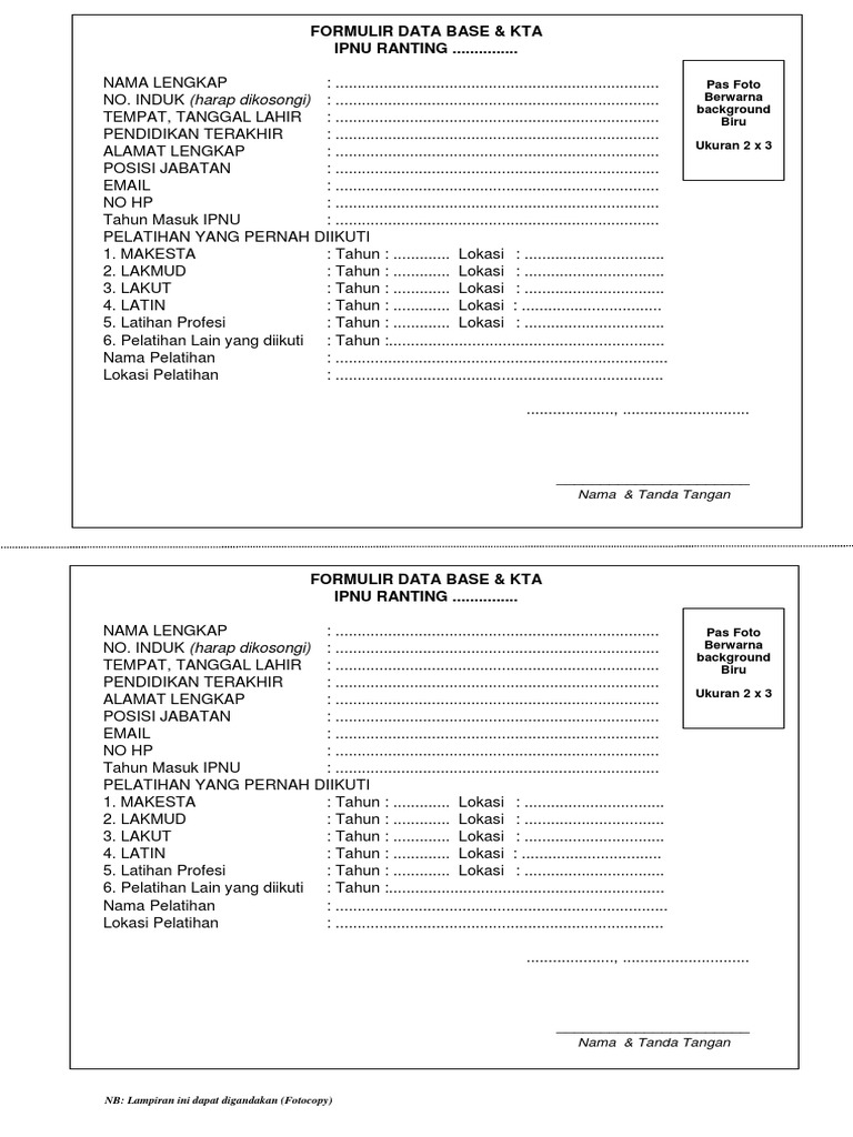 Formulir Data Base & KTA | PDF
