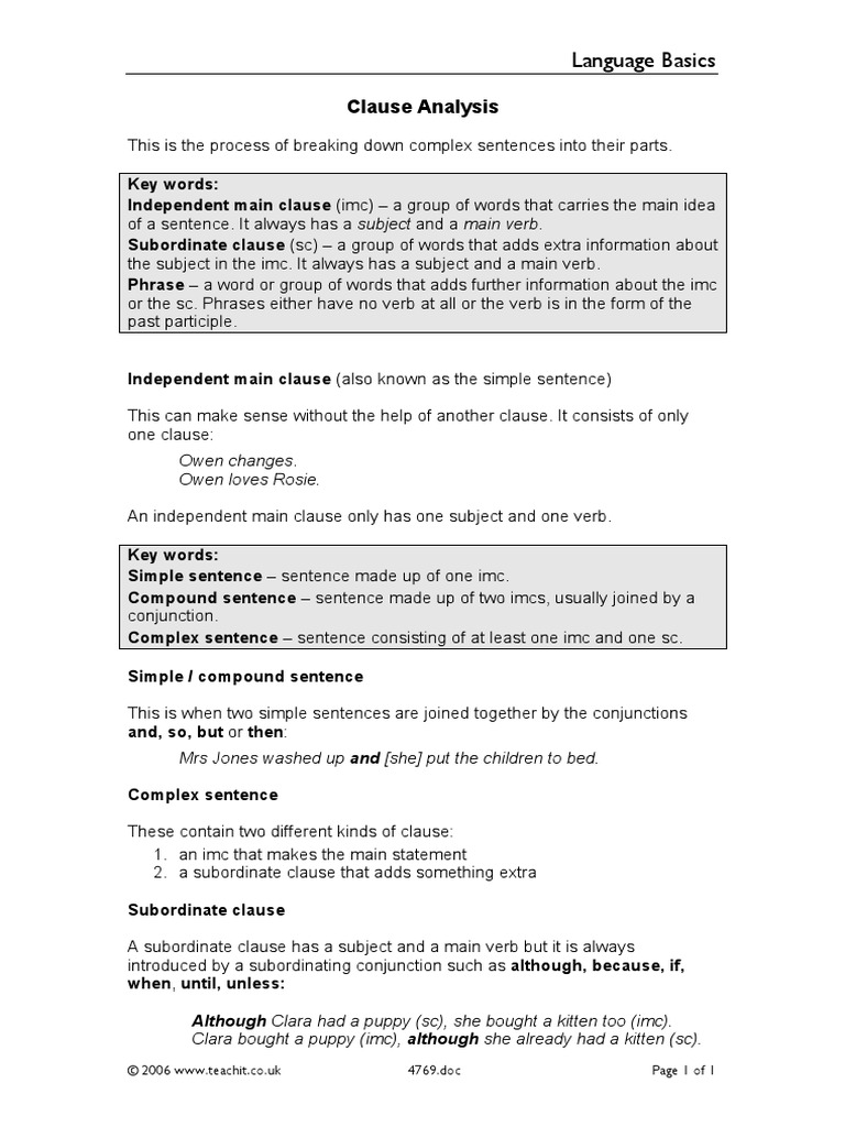 Language Basics: Clause Analysis | PDF