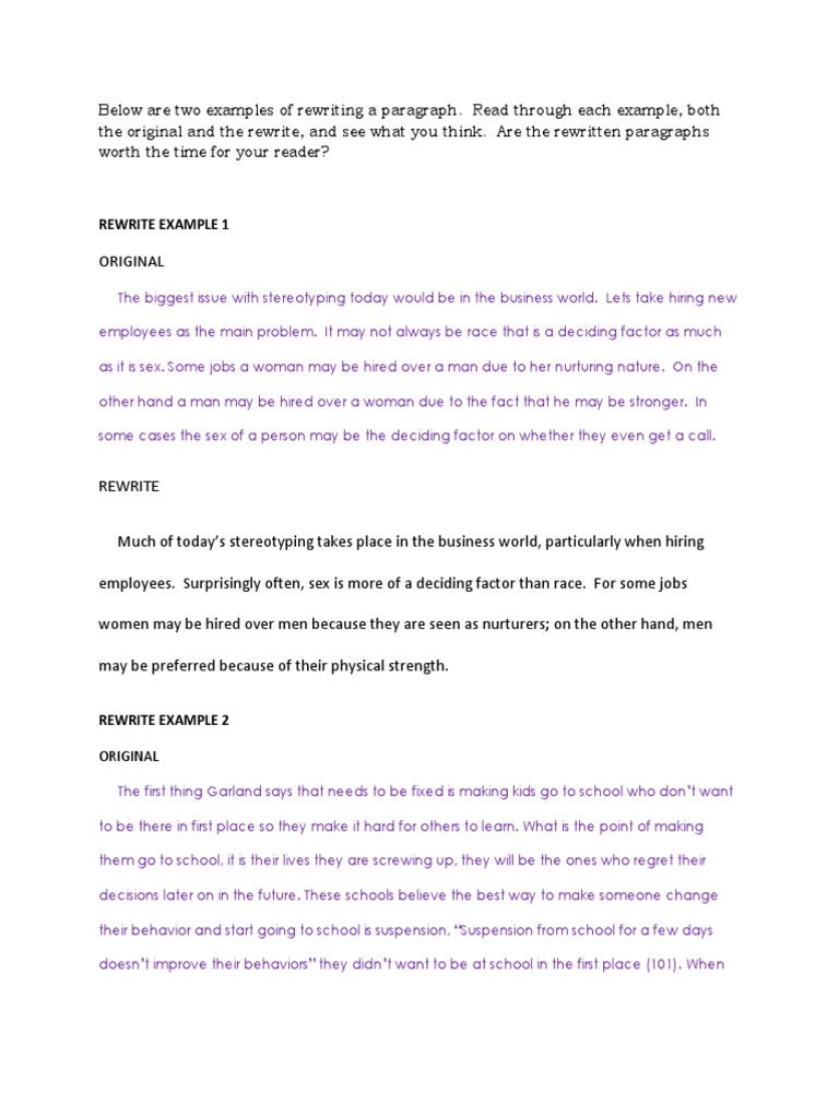 Paragraph Rewrite Examples 1 | PDF | Applied Psychology | Behavioural ...