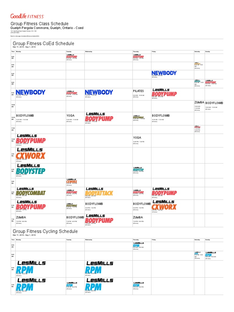 Guelph GoodLife Group Fitness Schedule | PDF | Sports