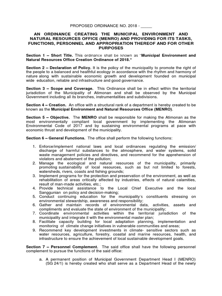 MENRO Creation - Atimonan | PDF | Environmental Law | Ecology