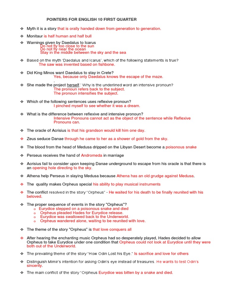 English 10 Pointers 1q | PDF | Orpheus