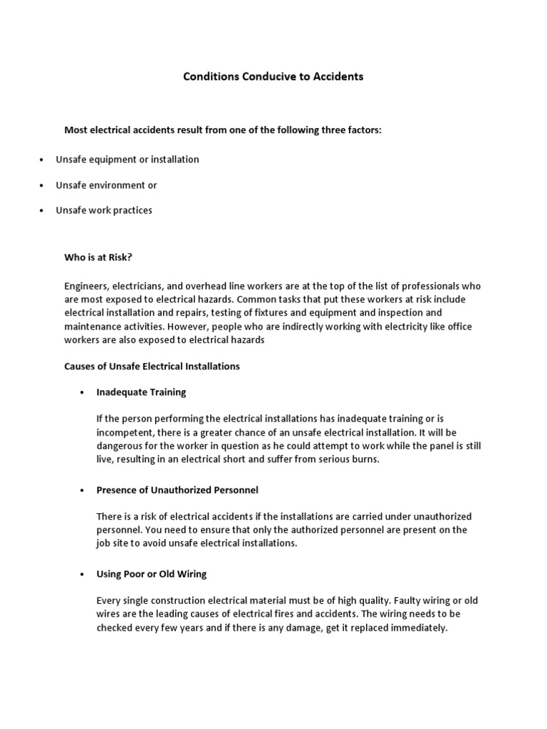 Conditions Conducive To Accidents: Most Electrical Accidents Result ...