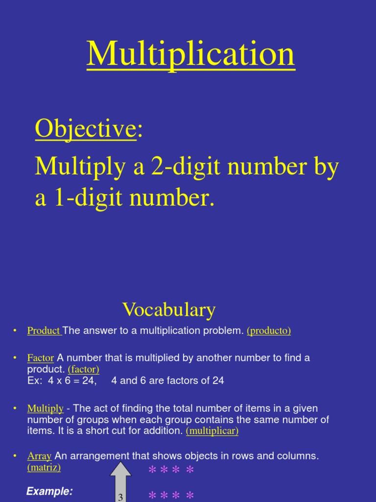 Multiplication: Objective: Multiply A 2-Digit Number by A 1-Digit ...