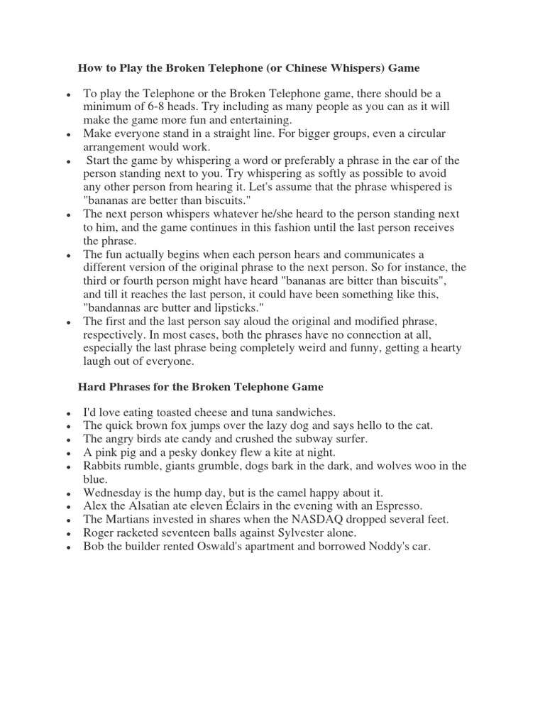 How To Play The Broken Telephone | PDF
