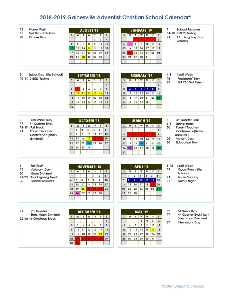 GACS 208-2019 School Calendar | PDF | Holidays | Observances