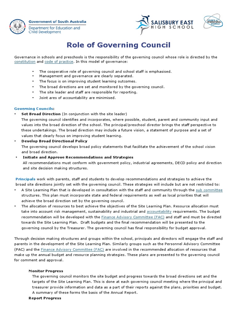 Governing Council Roles and Functions | PDF | Committee | Governance