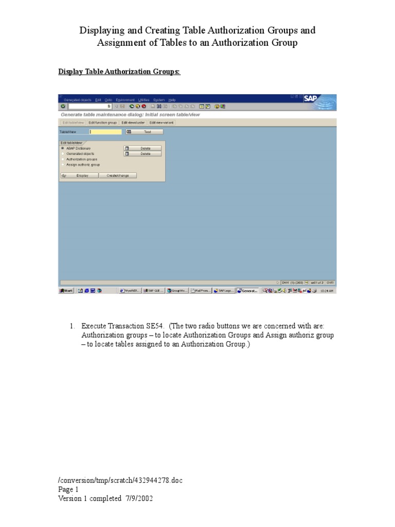 Displaying and Creating Table Authorization Groups | PDF | Icon ...