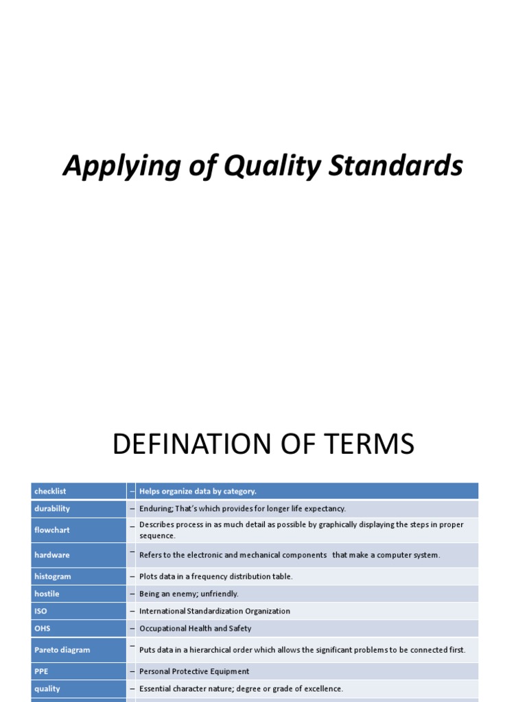 Applying of Quality Standards | PDF | Occupational Safety And Health ...
