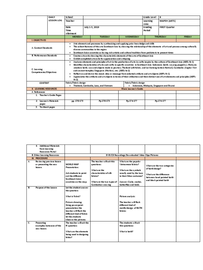 DLL Grade 8 | PDF | Weaving | Textiles