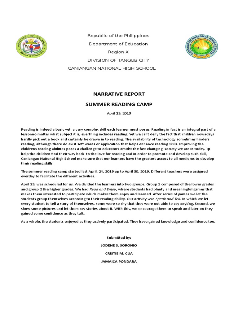 Summer Reading Camp Narrative Report 2019 | PDF | Learning | Applied ...