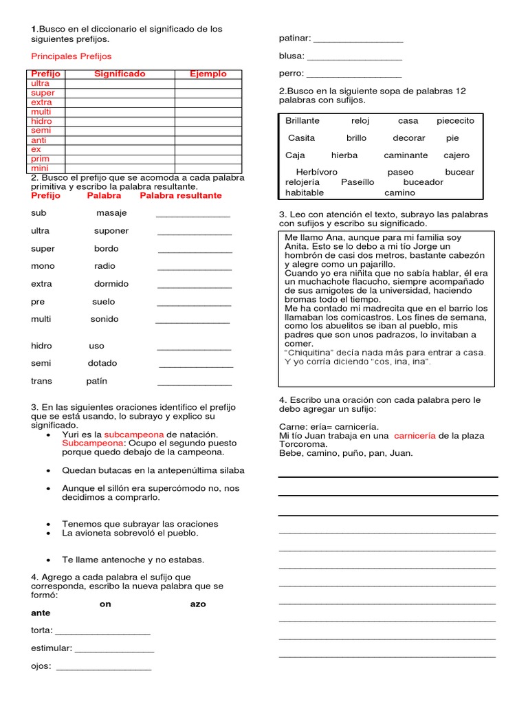 Prefijos Para Hojas De Trabajo De Tercer Grado Prefijos Y Sufijos