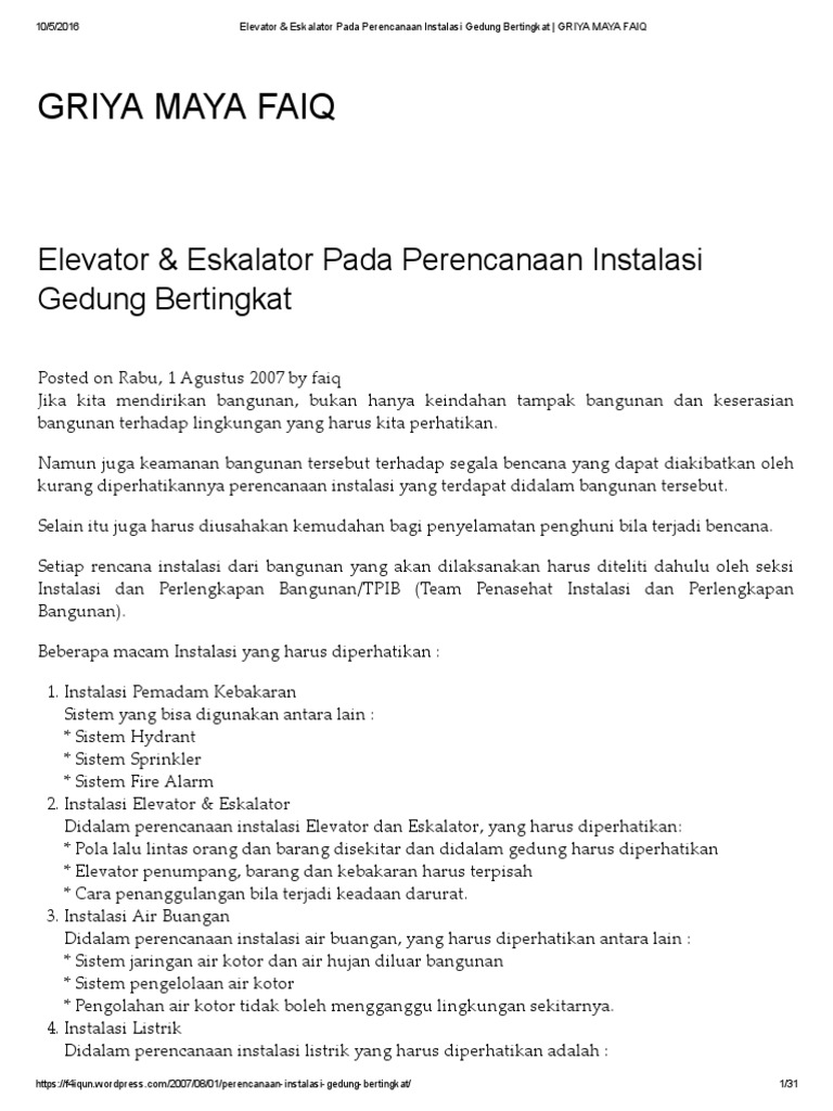 Elevator & Eskalator Pada Perencanaan Instalasi Gedung Bertingkat | PDF