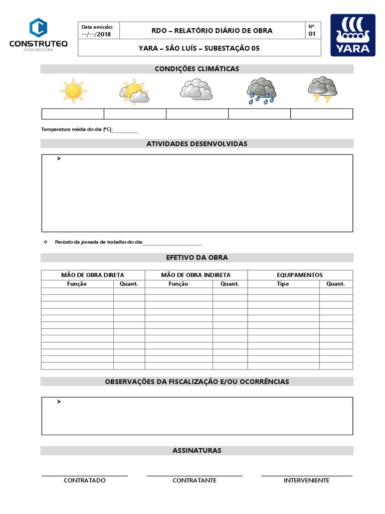 Modelo RDO em Branco | PDF