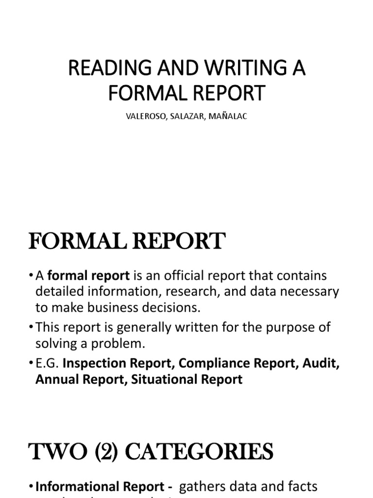 Writing a Formal Report Guide | PDF