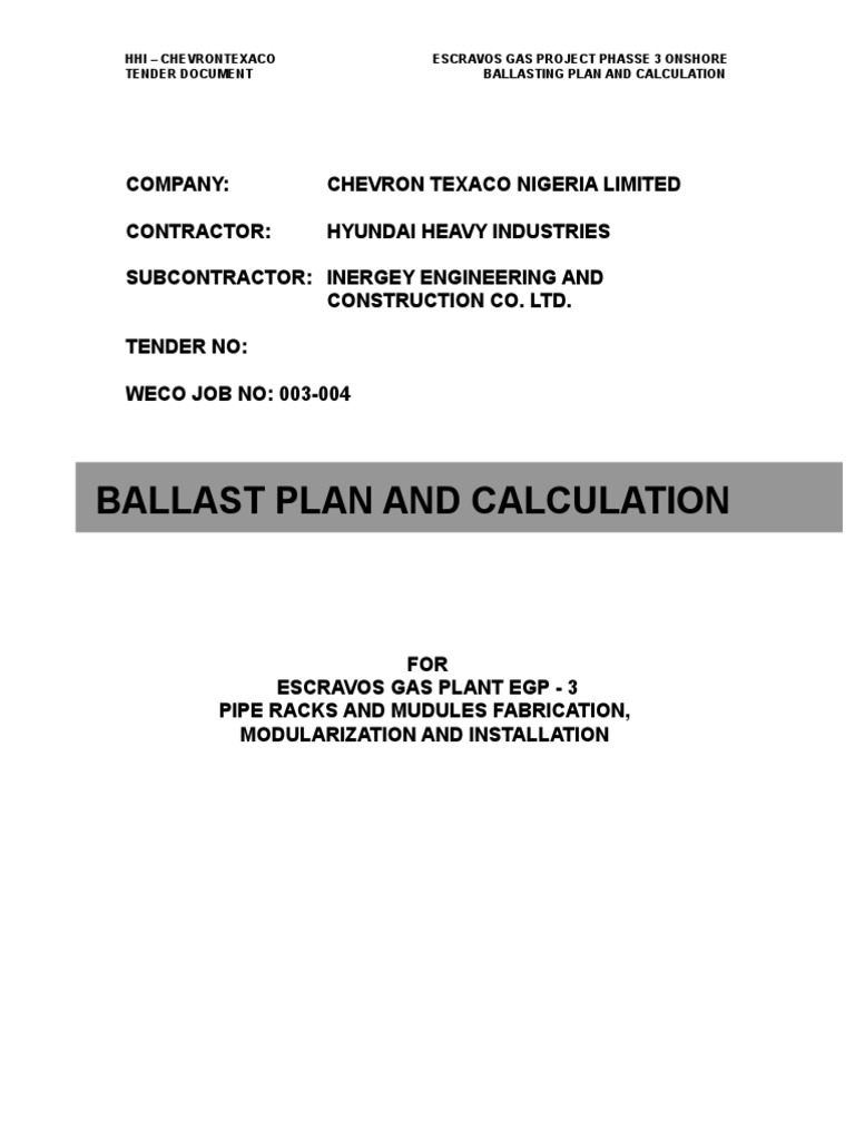 Ballasting Plan for Escravos Gas Project | PDF | Ships | Water Transport