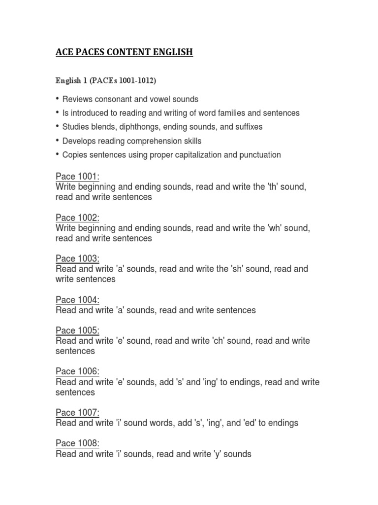 Ace Paces Content English | PDF | Verb | Part Of Speech