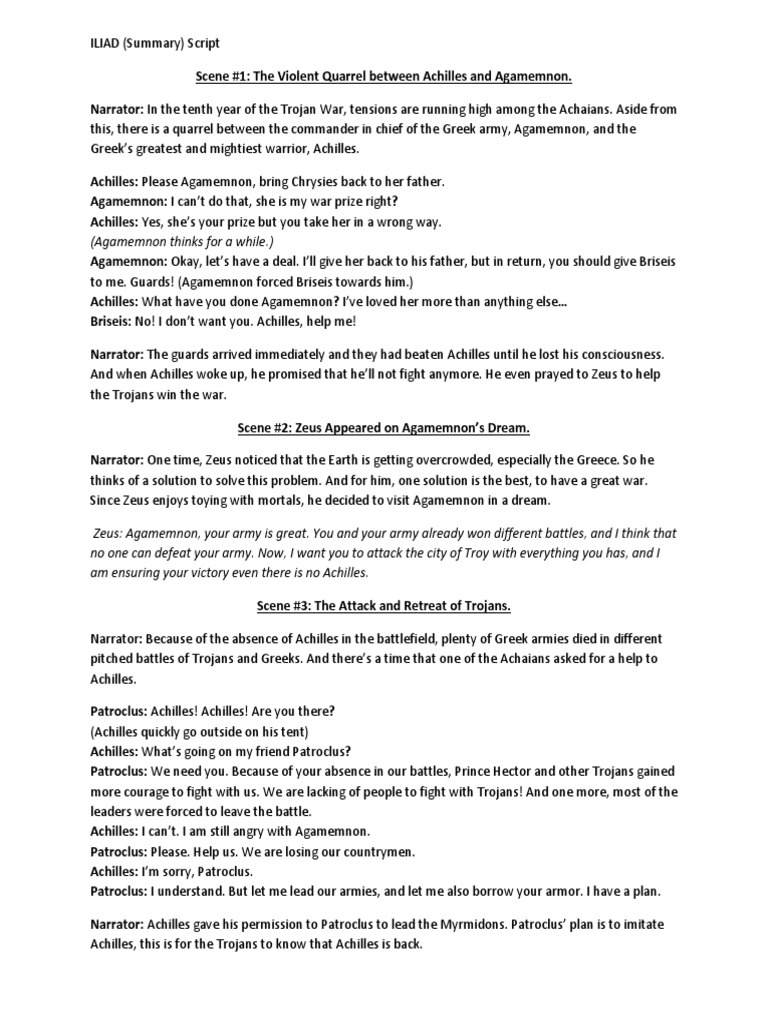 Iliad Script (Revised) | PDF | Hector | Achilles