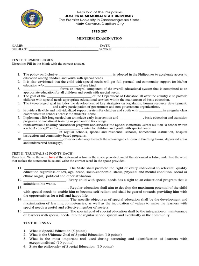 SPED | PDF | Special Education | Education Theory