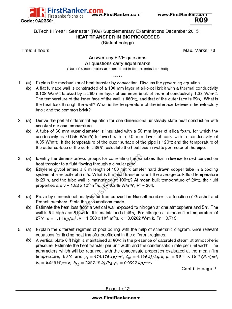 Heat Transfer Model Question Paper | PDF | Heat Transfer | Thermal ...