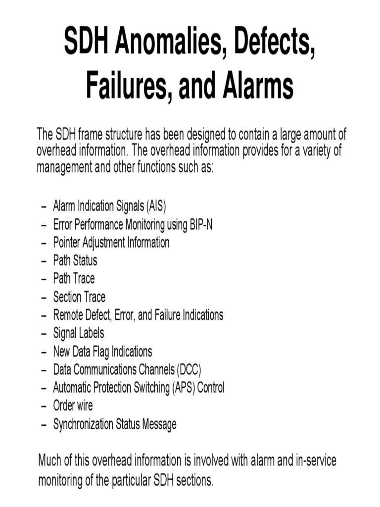 An In-Depth Guide to SDH Anomalies, Defects, Failures, Alarms, and ...