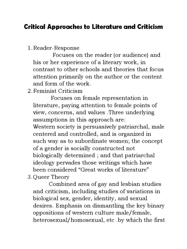 Critical Approaches To Literature and Criticism | PDF | Patriarchy | Gender